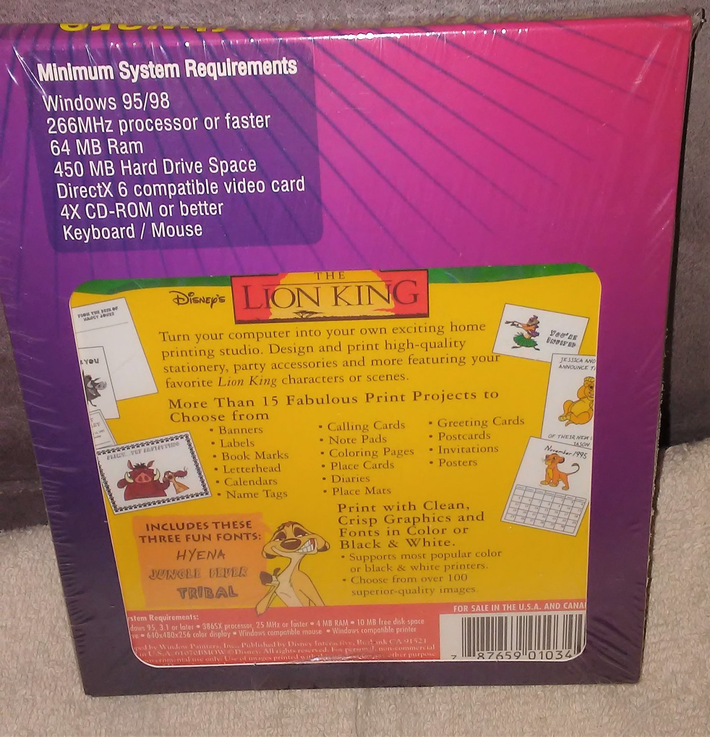 Disney The Lion King PRINT STUDIO Software CD-ROM NEW!