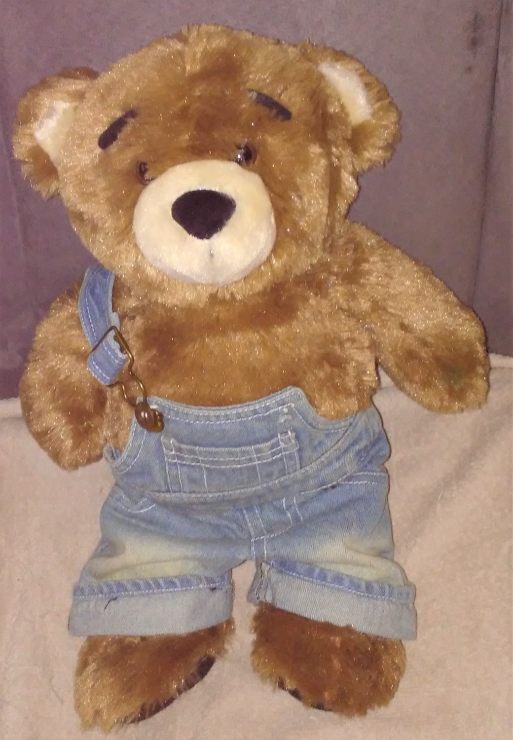 Build a Bear BEAREMY Hobo Plush in worn Jeans Overalls 16"
