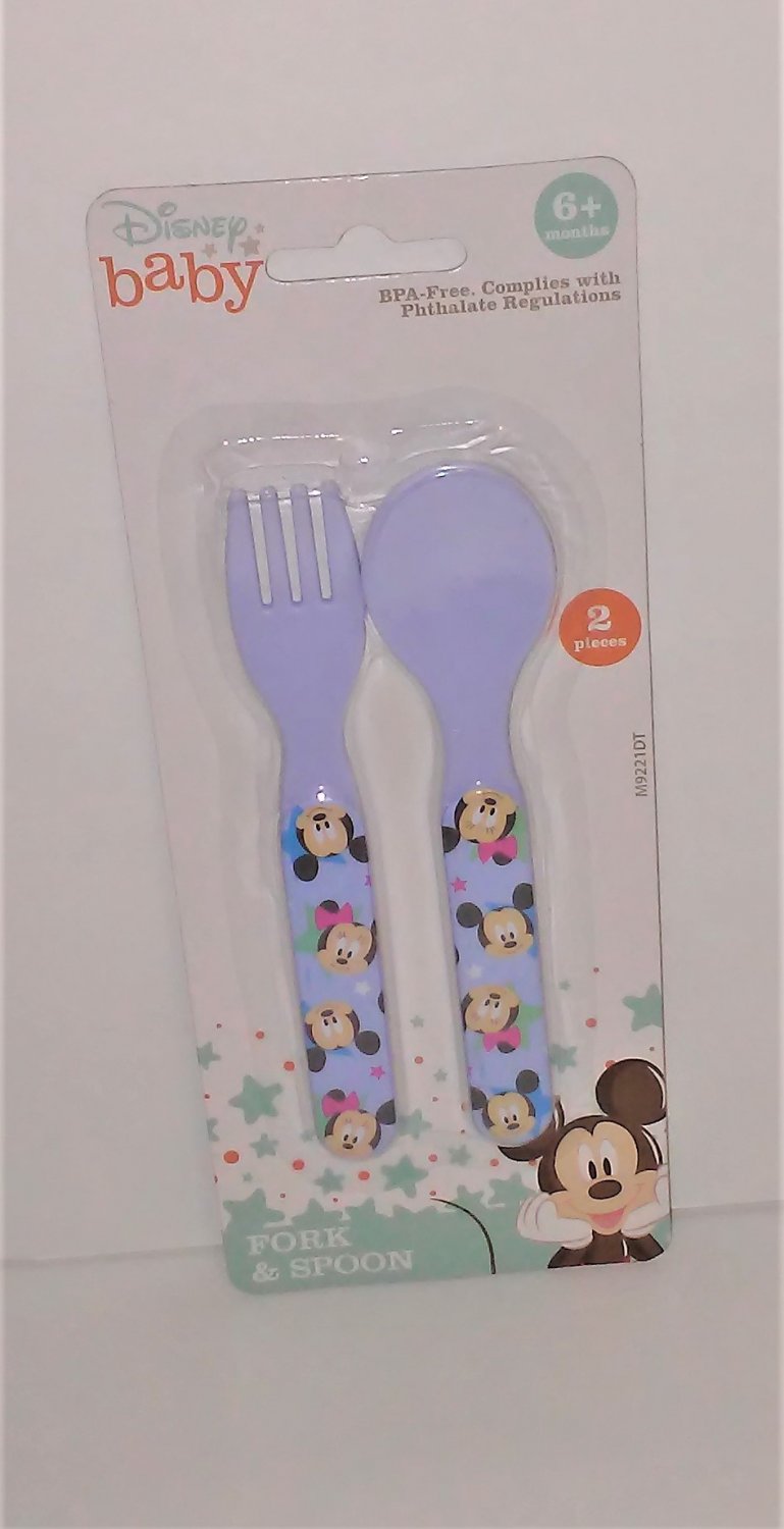 Disney Baby BLUE Mickey Mouse FORK & SPOON Set