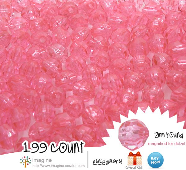 199 Gorgeous Pink Colored Acrylic / Plastic Faceted Beads 2mm Round ...