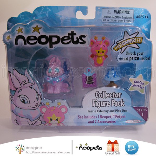 Neopets Series 1 Collector Figure Pack Faerie Cybunny Pink Ona Petpet ...