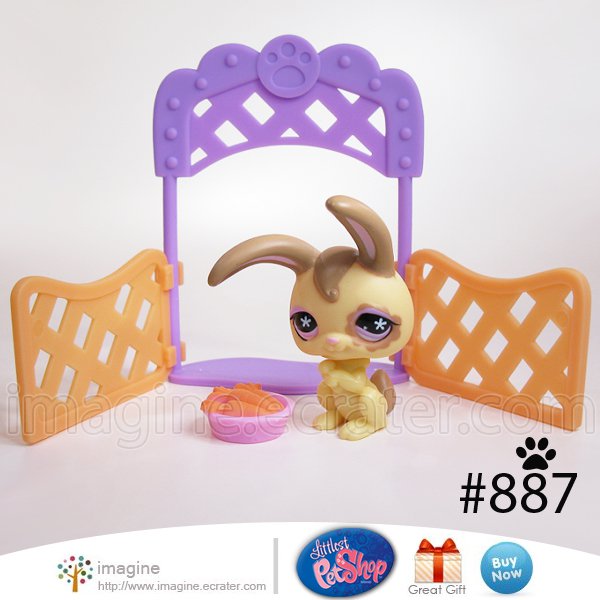 Littlest Pet Shop LPS Yellow & Brown Long Eared Bunny Rabbit # 887 with ...