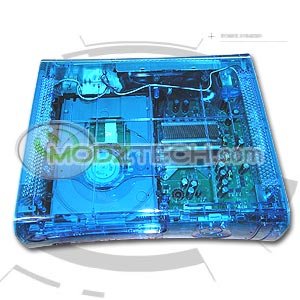 XBOX 360 CLEAR BLUE MOD CASE GHOST SHELL w/ LED LIGHTS & TOOL KIT