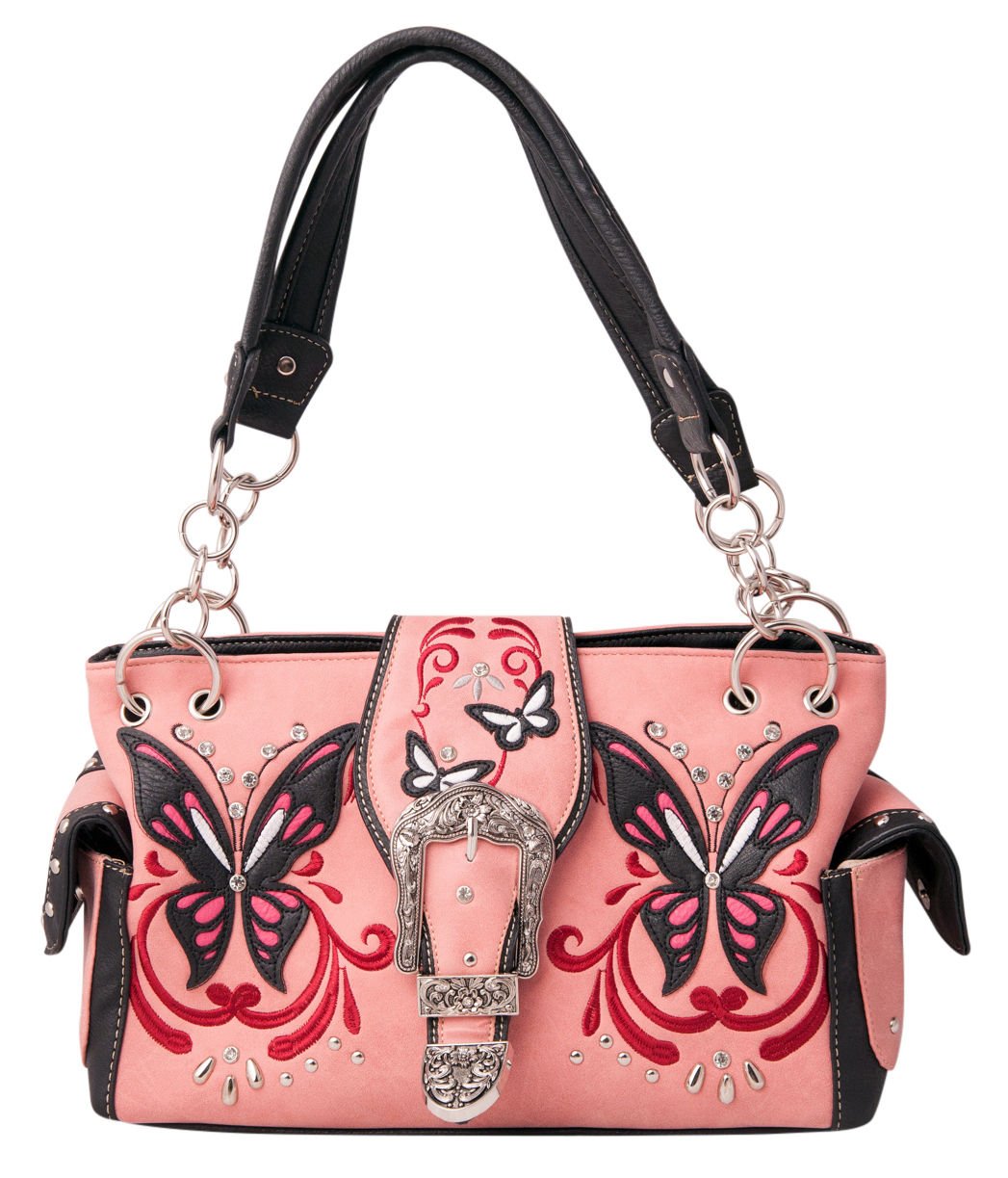 Western Buckle Butterfly Rhinestone Concealed Carry Handbag Bag (Pink ...