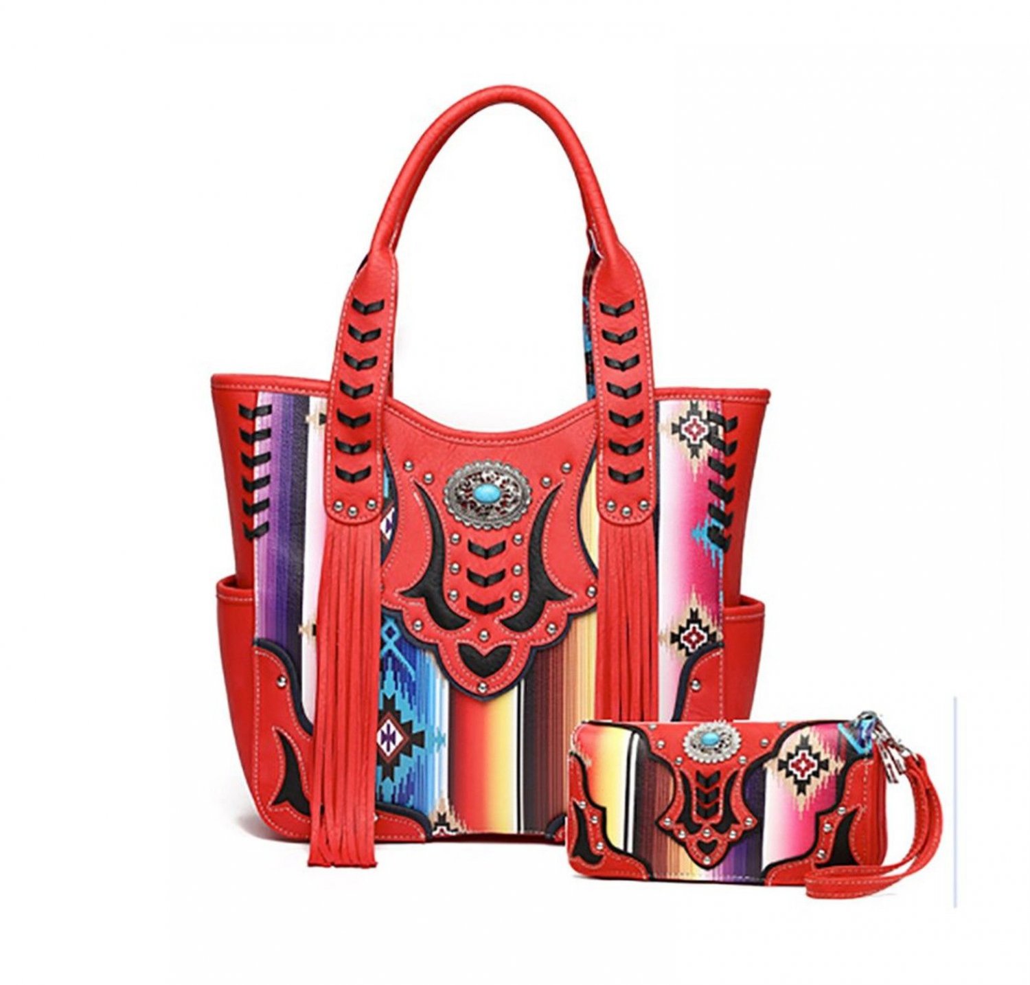 Cowgirl Trendy Fringe Tote Serape Purse Concealed Carry Handbag Wallet ...