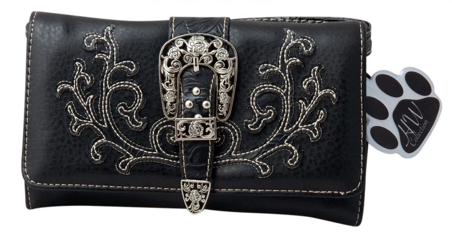 Western Themed Scroll Floral Buckle Rhinestone Crossbody Wallet ...