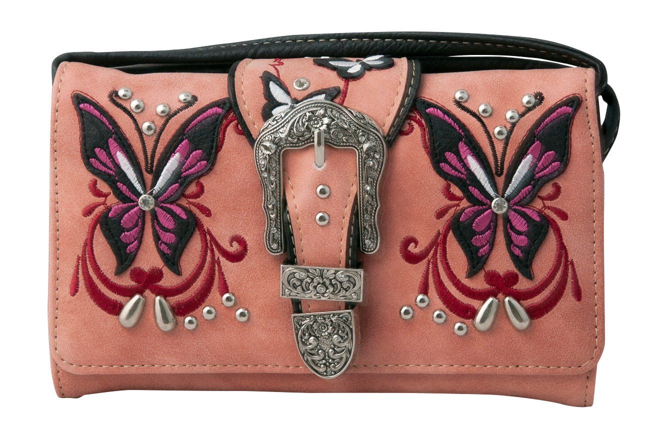 Western Butterfly Buckle Rhinestone Crossbody Wristlet Clutch Women ...