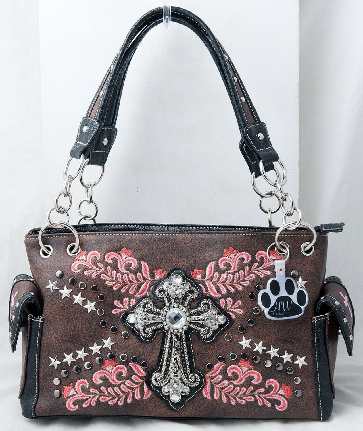 Western Purse Rhinestone Cross Leaf Vine Concealed Carry Handbag Bag ...