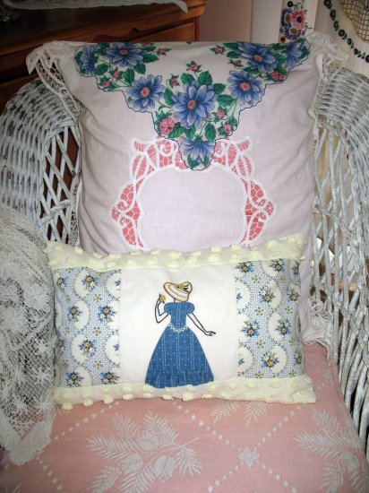 Decorative Handcrafted Cottage Style Pillow, vintage linens