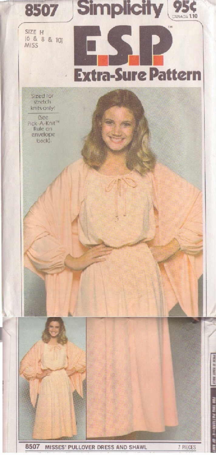 SIMPLICITY PATTERN 8507 SIZES 6, 8, 10 MISSES' PULLOVER DRESS AND SHAWL ...