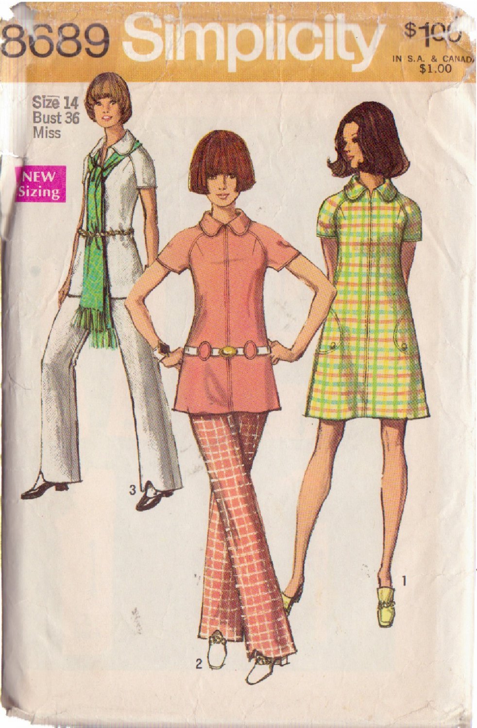 SIMPLICITY PATTERN 8689 SIZE 14 MISSES' DRESS, TUNIC PANTS