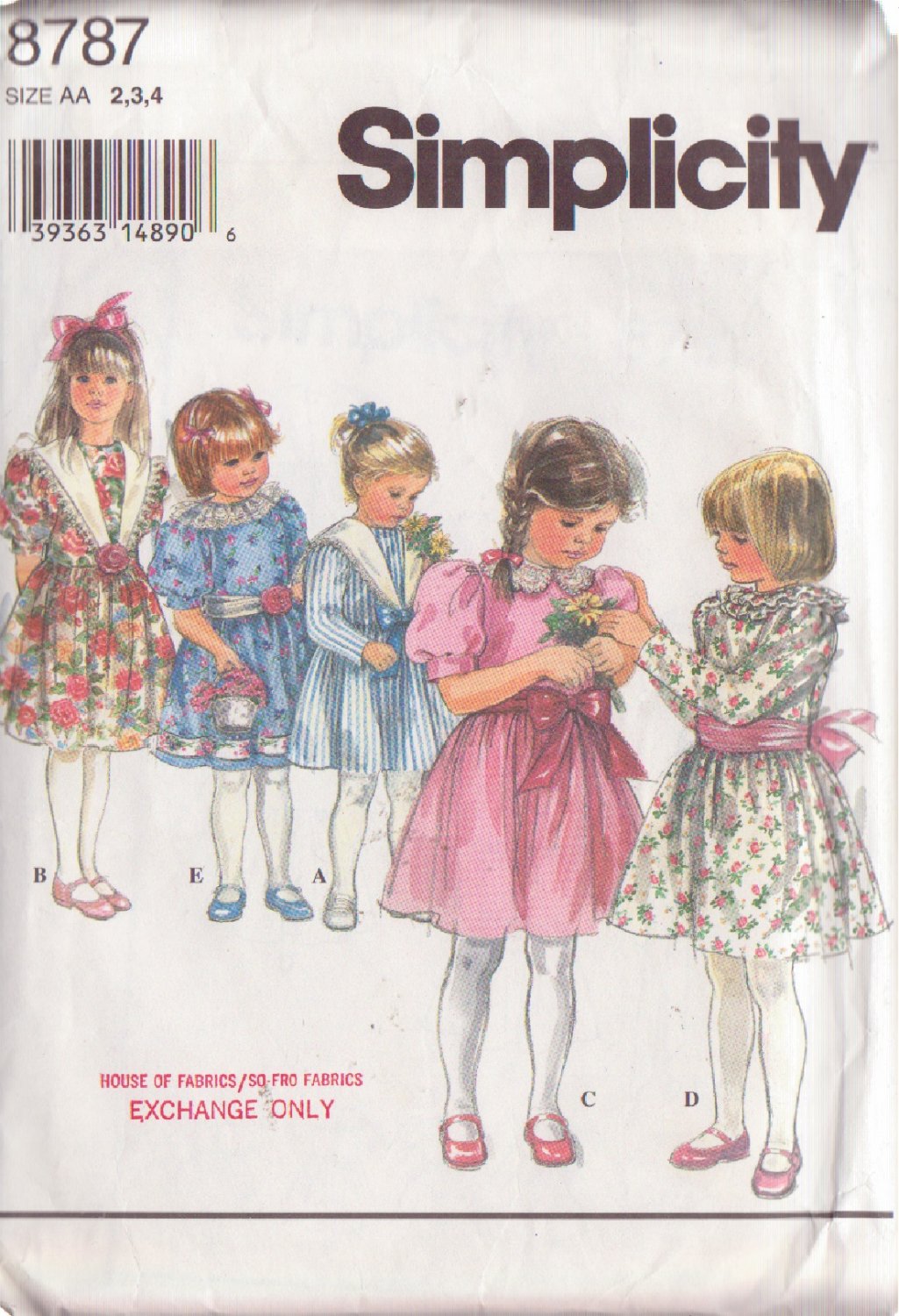 SIMPLICITY PATTERN 8787 SIZE 2 TODDLER'S DRESS IN 5 VARIATIONS, HEADBAND