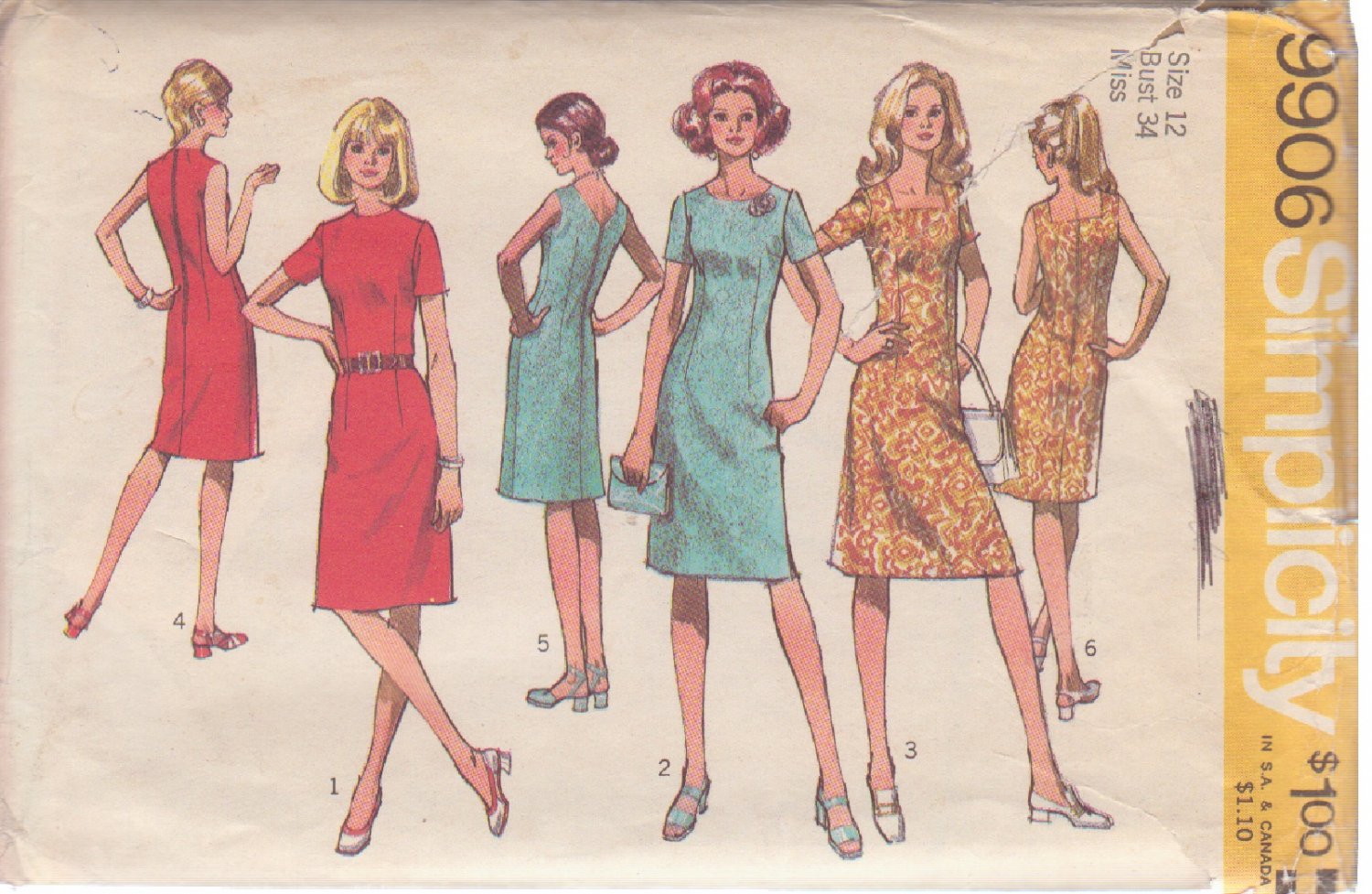 SIMPLICITY PATTERN 9906 SIZE 12 MISSES' DRESS 3 NECKLINE VARIATIONS