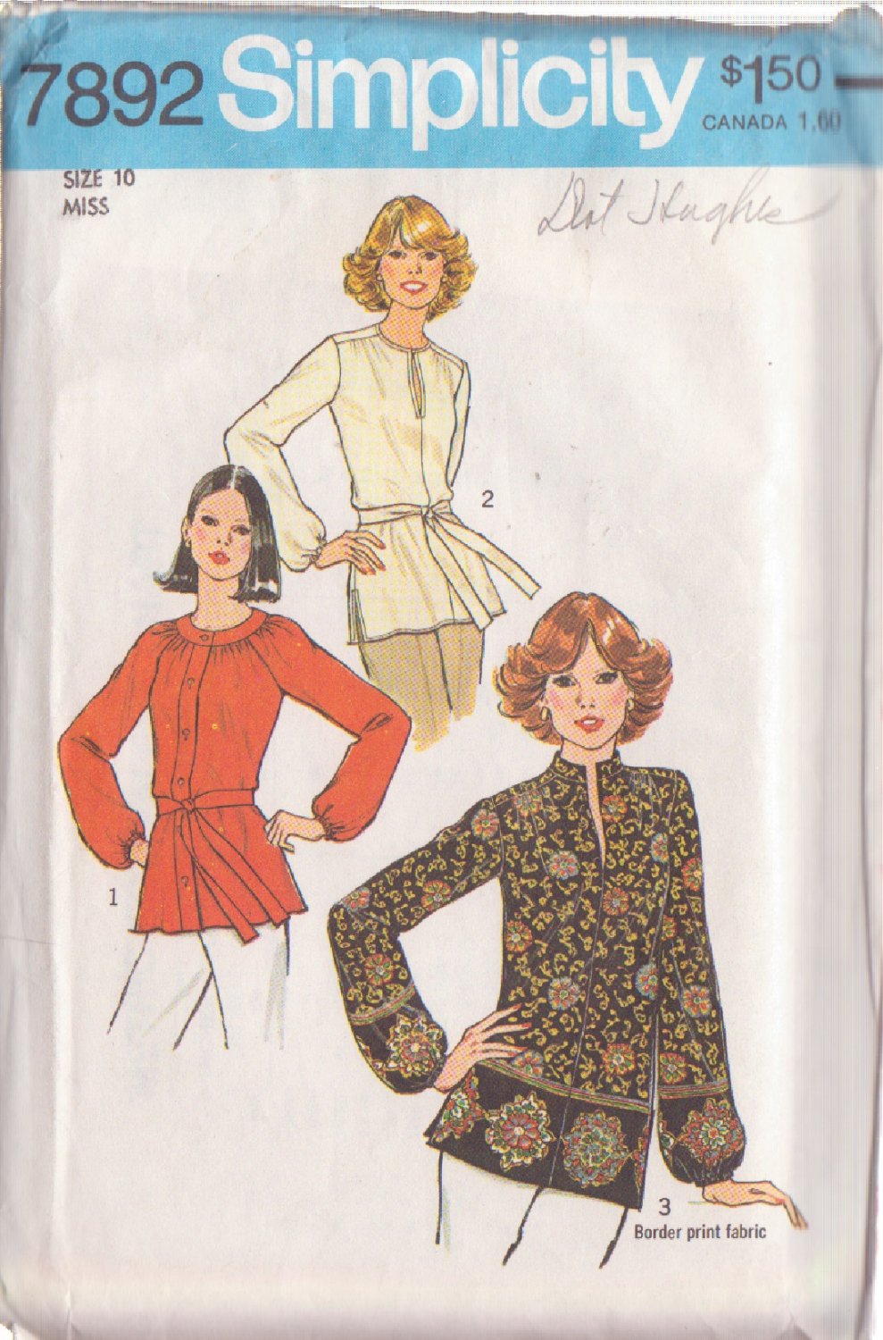 SIMPLICITY PATTERN 7892 SIZE 10 MISSES' TOPS 3 VARIATIONS