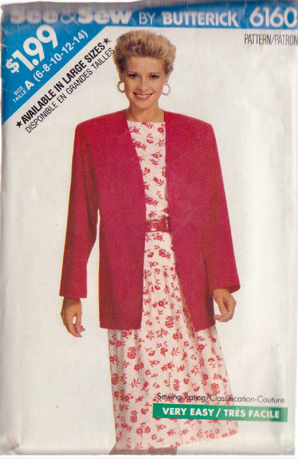 BUTTERICK PATTERN 6160 SIZES 6-8-10-12-14 MISSES' JACKET AND DRESS UNCUT