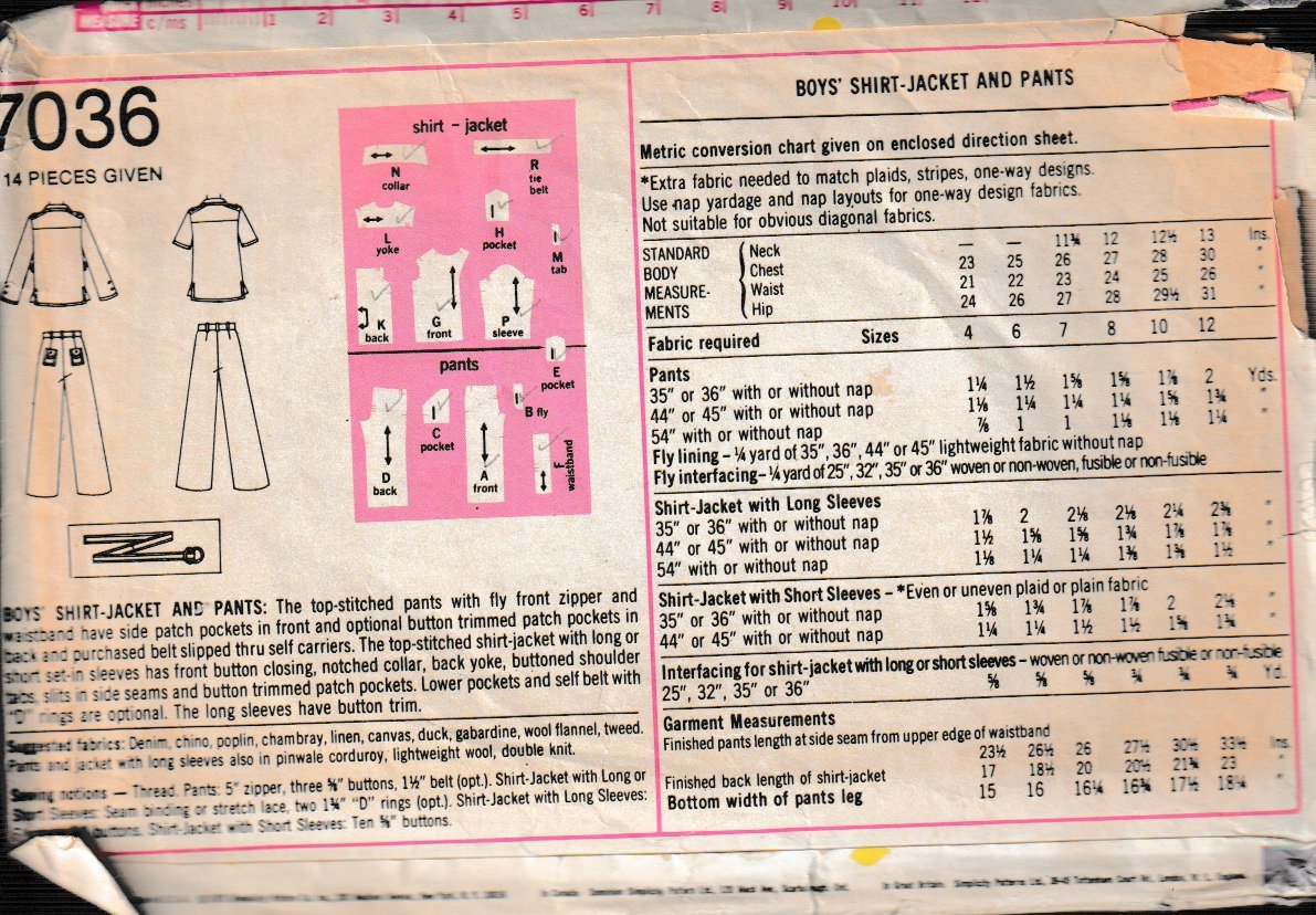 SIMPLICITY VINTAGE 1975 PATTERN 7036 SIZE 6 BOYS LEISURE SUIT