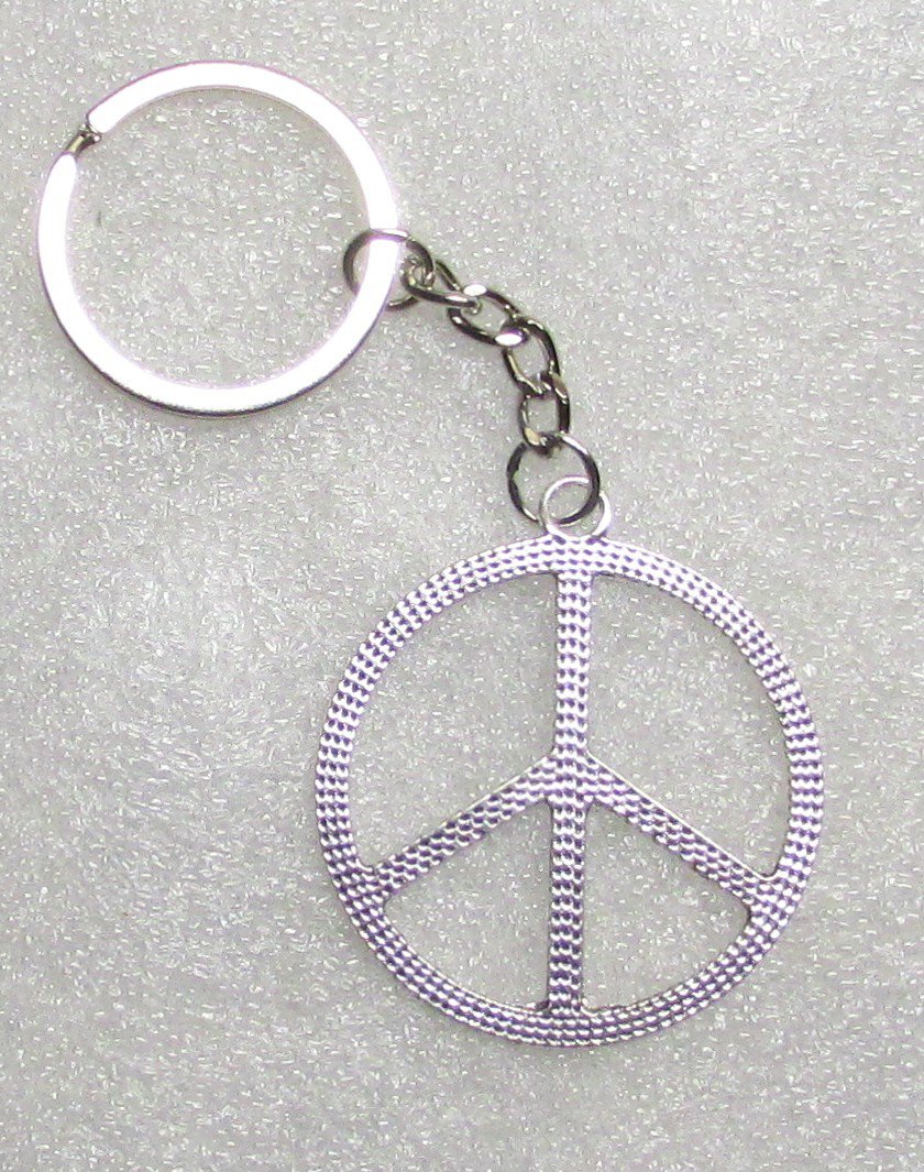 Vintage PEACE SIGN Silver Metal KEY CHAIN Ring Keychain NEW