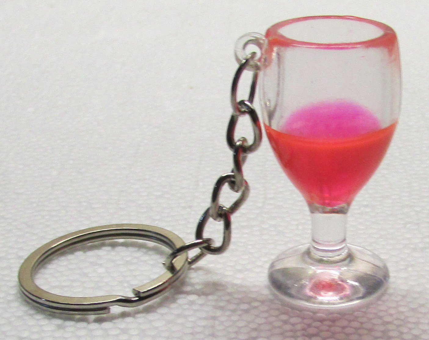 Fake Pink WINE GLASS Plastic Wineglass KEY CHAIN Ring Keychain NEW