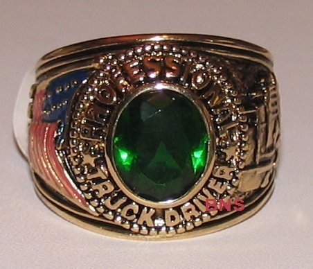 MENS TRUCK DRIVER RING Sz 13 DK GREEN CZ New