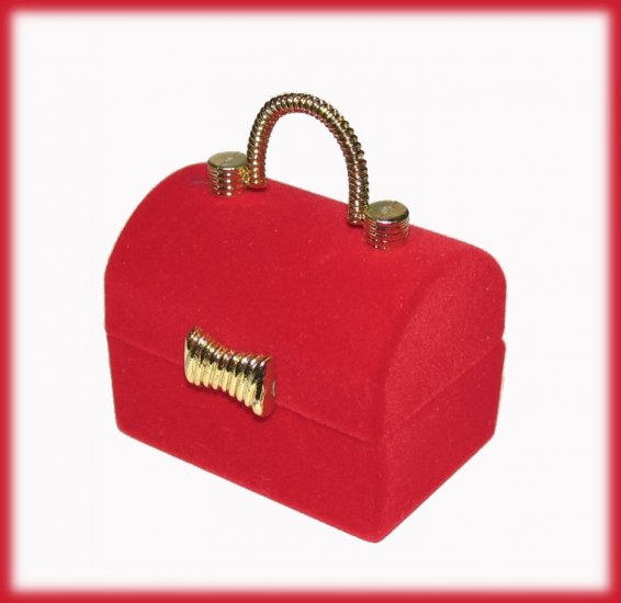 Mini Ring Box Red Faux Velvet Bucket Handbag Purse Treasure Chest New