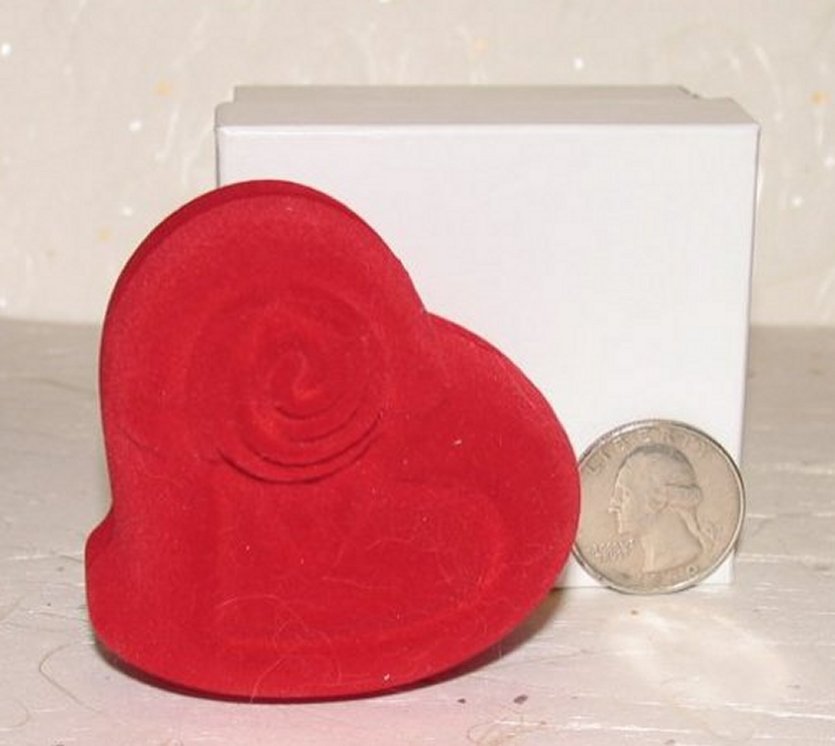 Heart Gift Ring Box Red Rose Heart Satin & Faux Velvet New