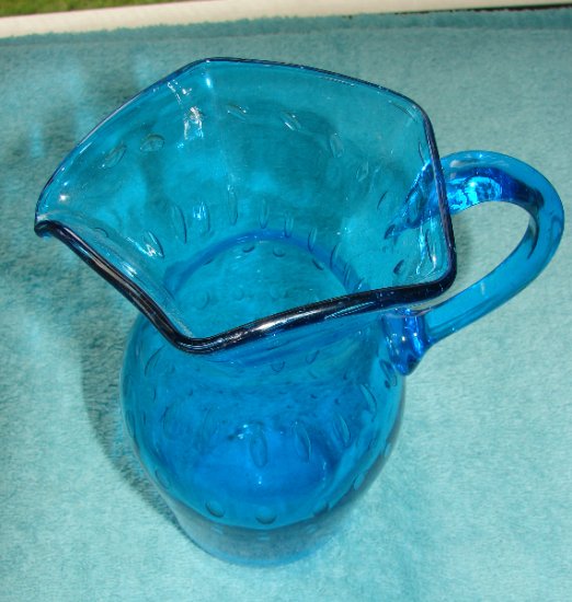 Fabulous Blue Bubble Glass Pitcher