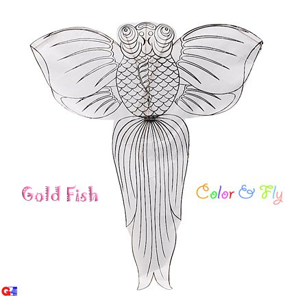2 Flat Chinese Gold Fish Kites For Coloring & Flying