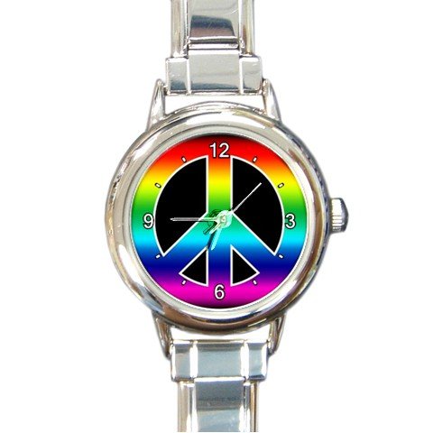 RAINBOW PEACE SIGN Round Italian Charm Wrist Watch 572