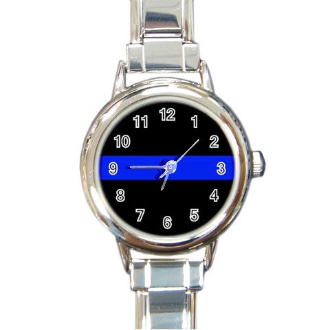 Thin Blue Line Police Officer Round Italian Charm Wrist Watch 673