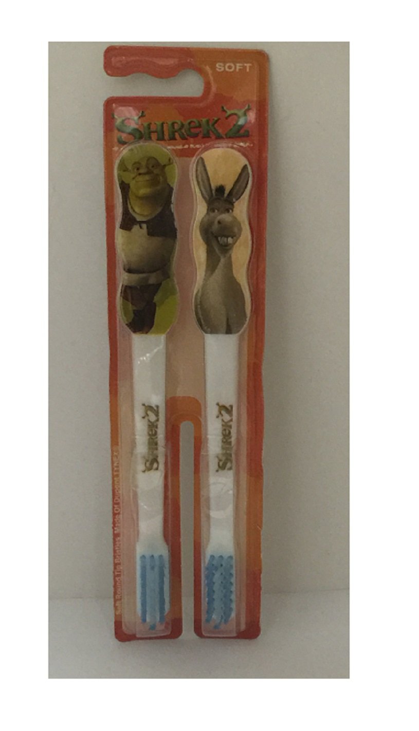 Retired 2005 Shrek & Donkey 2-pack Kids Toothbrush (Soft) by World Trend