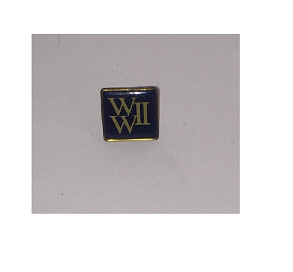 Vintage Square Blue WWII Lapel or Hat Collectible Pin / World War II