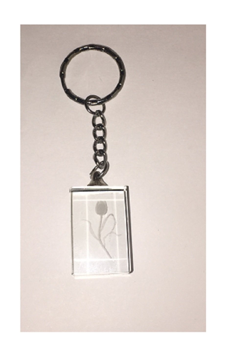 Exquisite Vintage Glass Translucent TULIP Flower KeyChain Ring