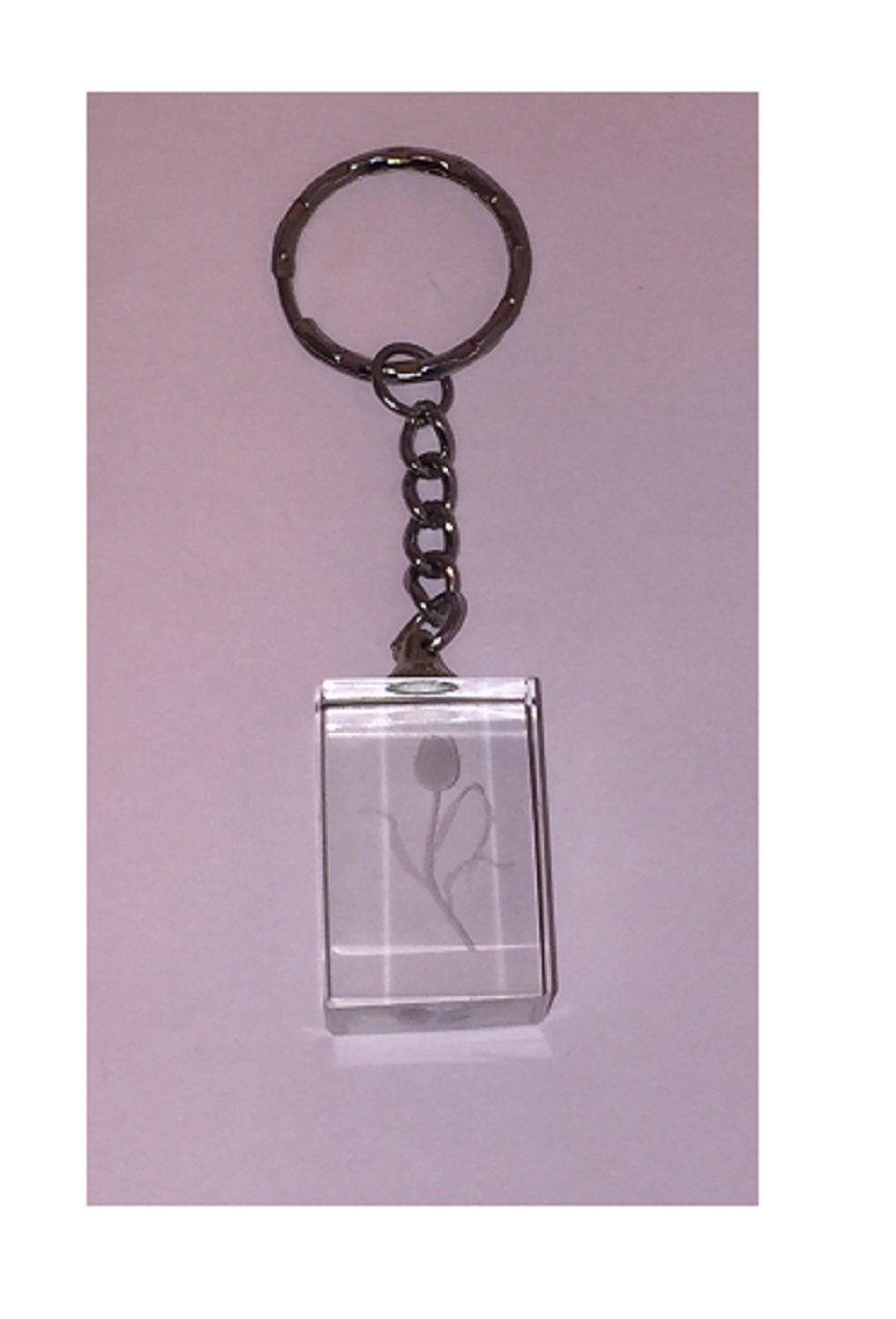 Exquisite Vintage Glass Translucent TULIP Flower KeyChain Ring