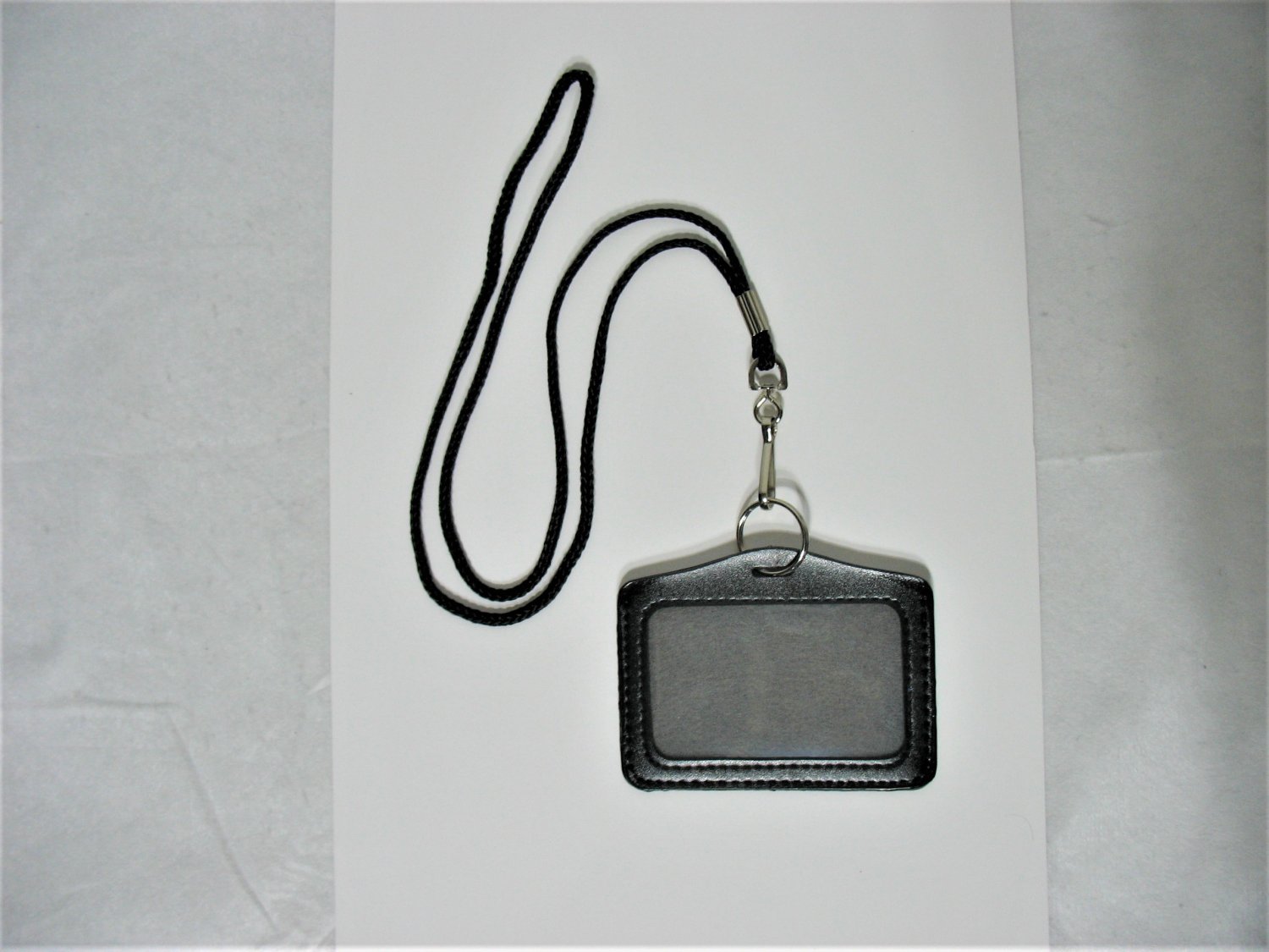 ID Card Case Horizontal Badge Holder + Round Cord Neck Lanyard Black ...
