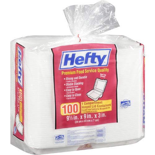 Hefty - Single Compartment Hinged Lid Containers (100ct - 9.5" x 9" x 3")