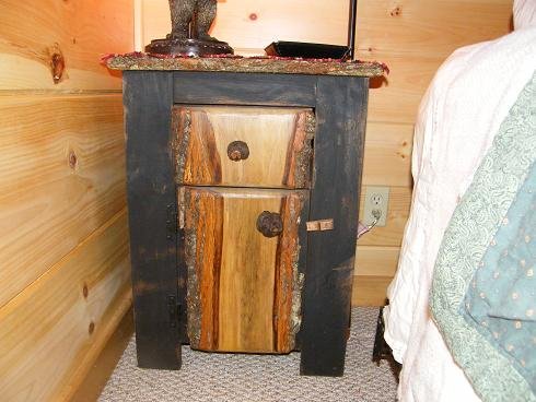 Primitive Night Stand with Bark Edged Natural Wood Top