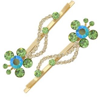 Austrian Crystal Hair Clips (Pair) Jewelry Green NEW