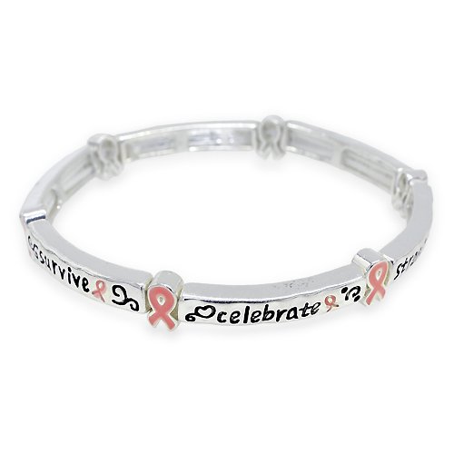 Pink Ribbon Breast Cancer Awareness Jewelry Engraved Messages Stretch ...