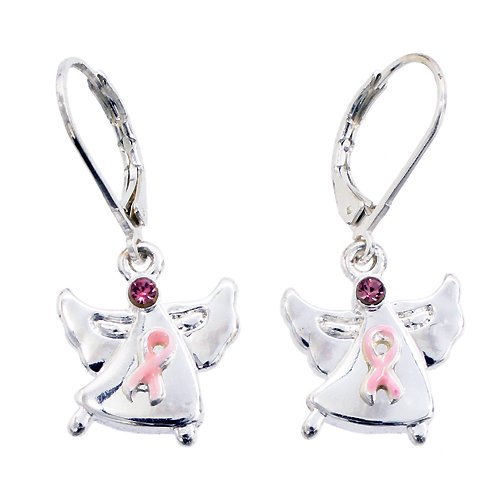 Pink Ribbon Breast Cancer Awareness Jewelry Crystal Angel Charm Dangle ...