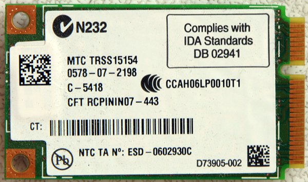 HP PAVILION DV6000 DV6500 DV6700 MINI PCIe WIFI CARD 412766-002