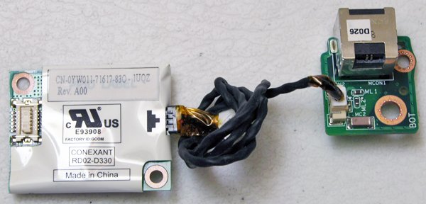 DELL 1420 1421 VOSTRO 1400 PCI MODEM BOARD w/ CABLE & RJ11 JACK YW011 ...