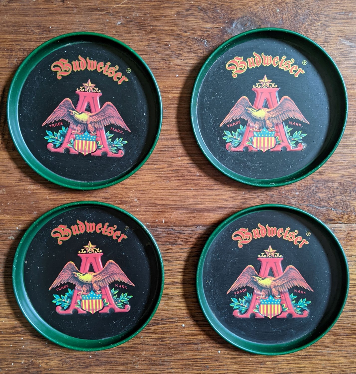 Vintage Anheuser Busch Budweiser Metal Coasters Set of Four