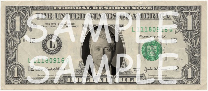 PRESIDENT CLINTON Dollar Bill Currency Bumper Sticker