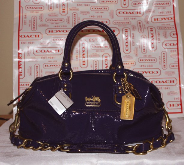 NWT Coach Sabrina Patent Leather Handbag 12957 Plum 100% Authentic