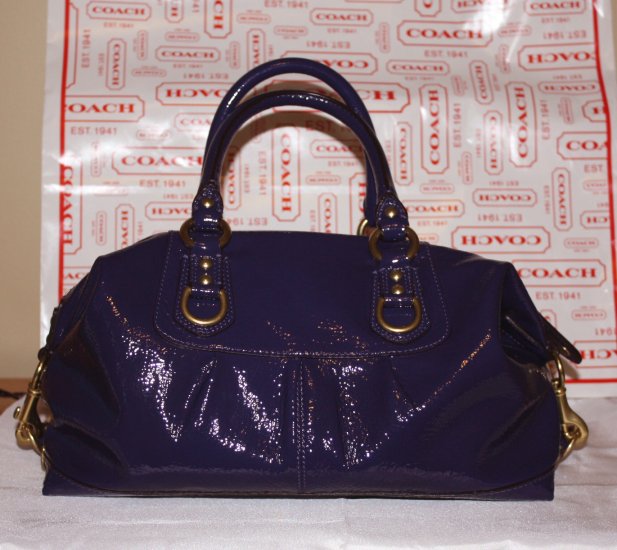 NWT Coach Sabrina Patent Leather Handbag 12957 Plum 100% Authentic