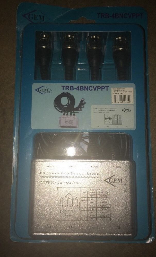 Gem Electronics TRB-4BNCVPPT TRANSCEIVER BOX 4 POSITION VIDEO & POWER
