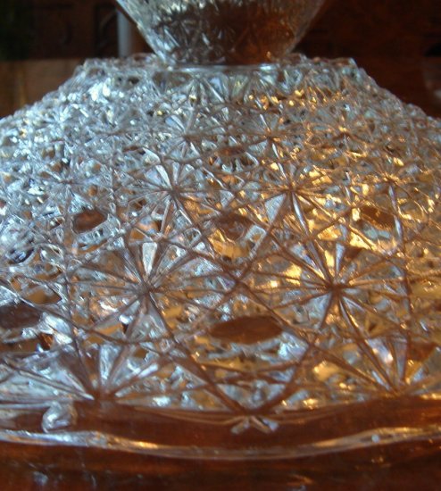 Vintage Large Daisy & Button Pattern Glass Compote Silver Base