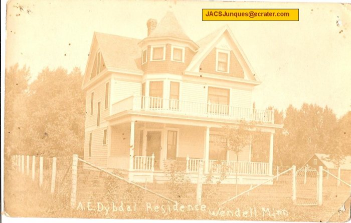 Postcard Real Photo - Dybdal Residence Wendell, Minnesota 1908