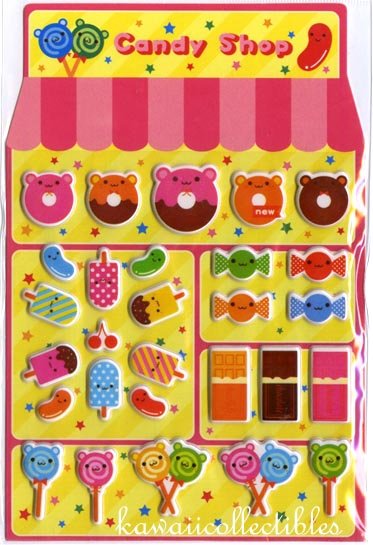 Kawaii Candy Shop Sweets Desserts Sponge Sticker Sheet