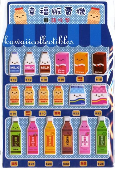 Kawaii Vending Machine Drinks Milk Sponge Sticker Sheet
